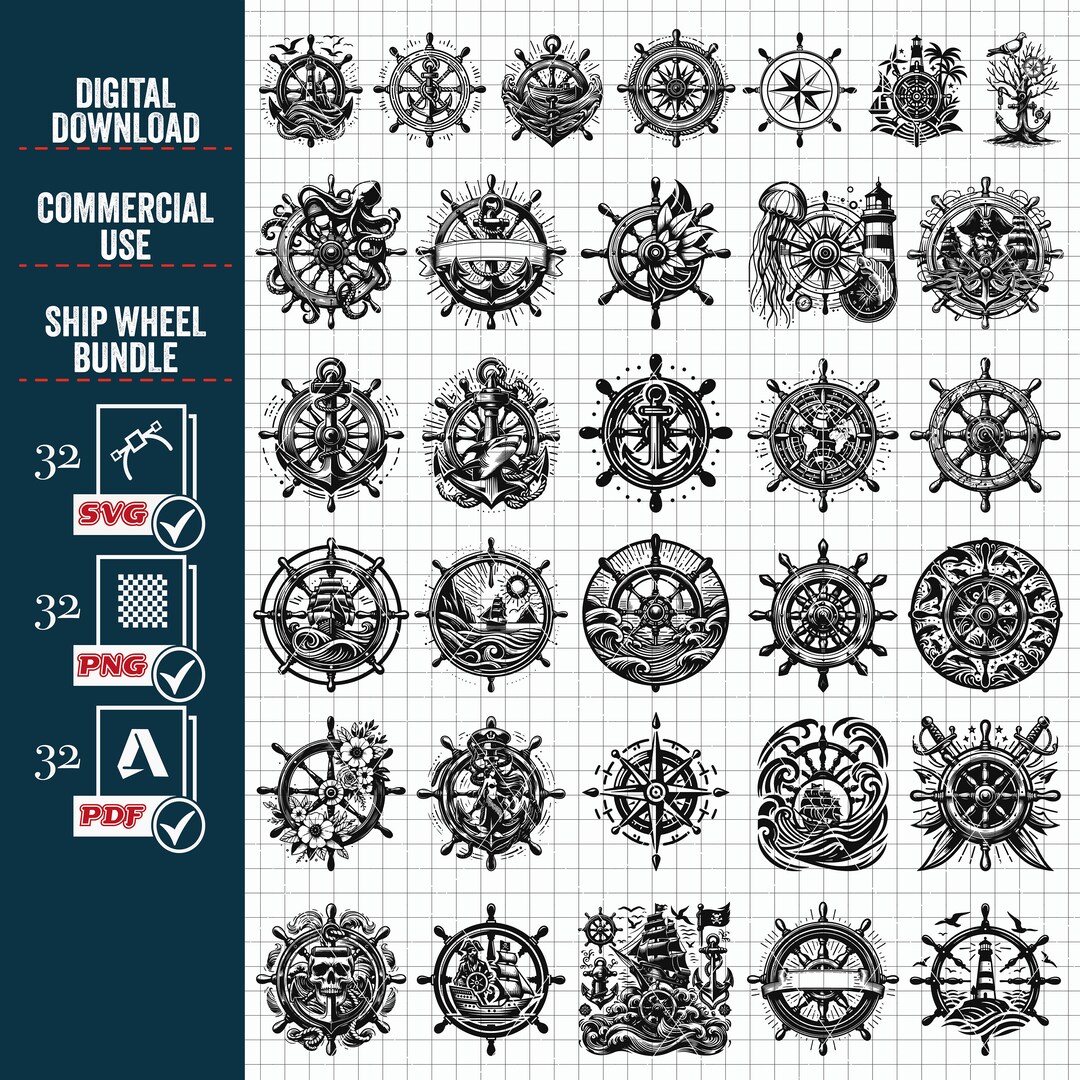 Ship Wheel SVG Bundle, Nautical Steering Wheel Clipart (digital ...