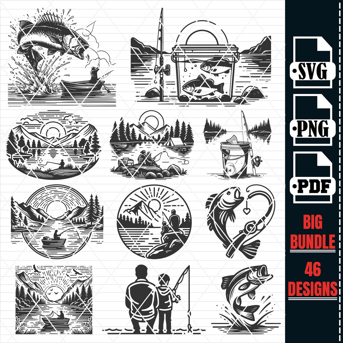 Fishing SVG Bundle, Fisherman Clipart, Cricut Silhouette Cut Files - Etsy