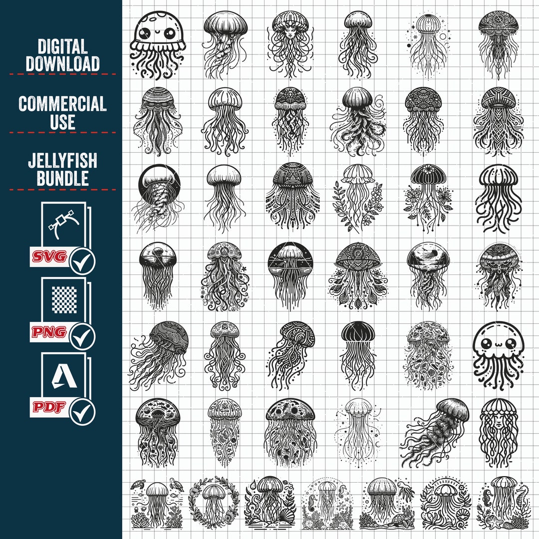 FLORAL JELLYFISH Svg Big Bundle, Ocean Jellyfish Svg, Jellyfish Clipart ...