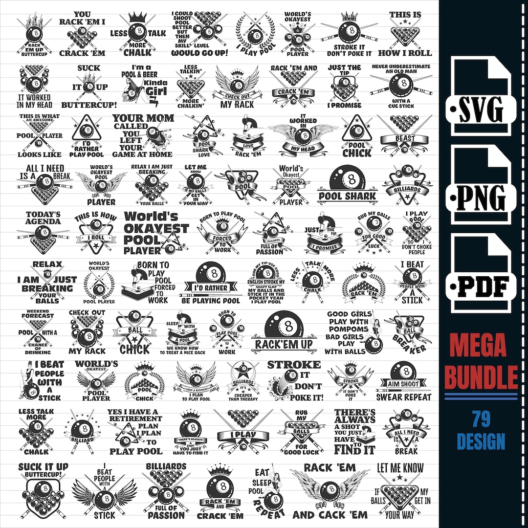 Billiards Svg Mega Bundle, #1, Snooker Svg, Pool Svg, Billiards Clipart ...