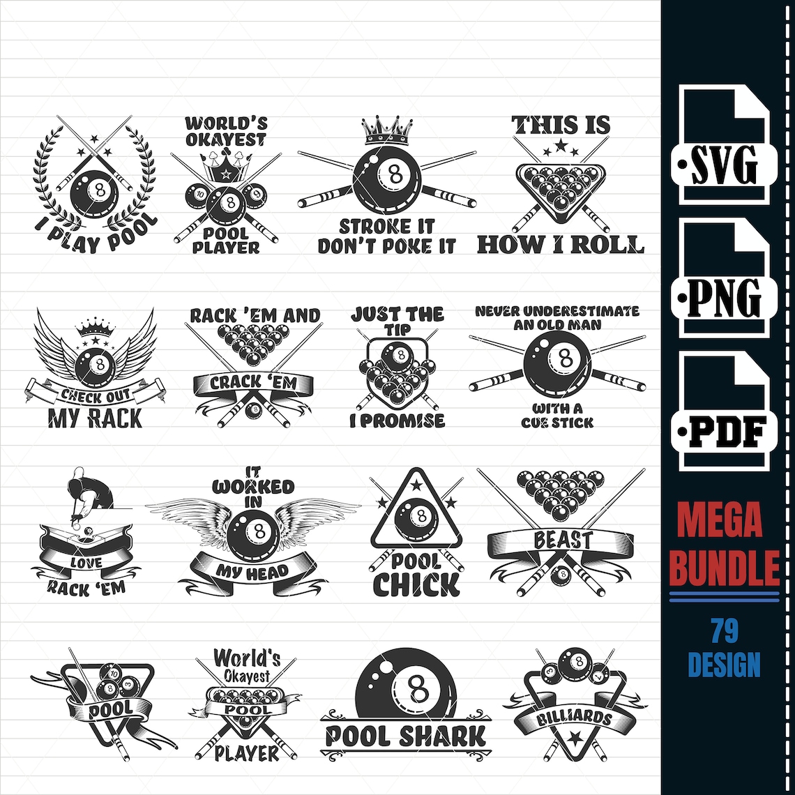Billiards Svg Mega Bundle, #1, Snooker Svg, Pool Svg, Billiards Clipart ...
