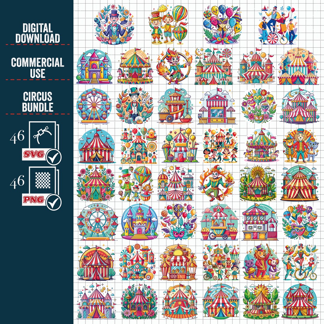 Circus Carnival Clipart Bundle, SVG PNG Cut Files - Etsy