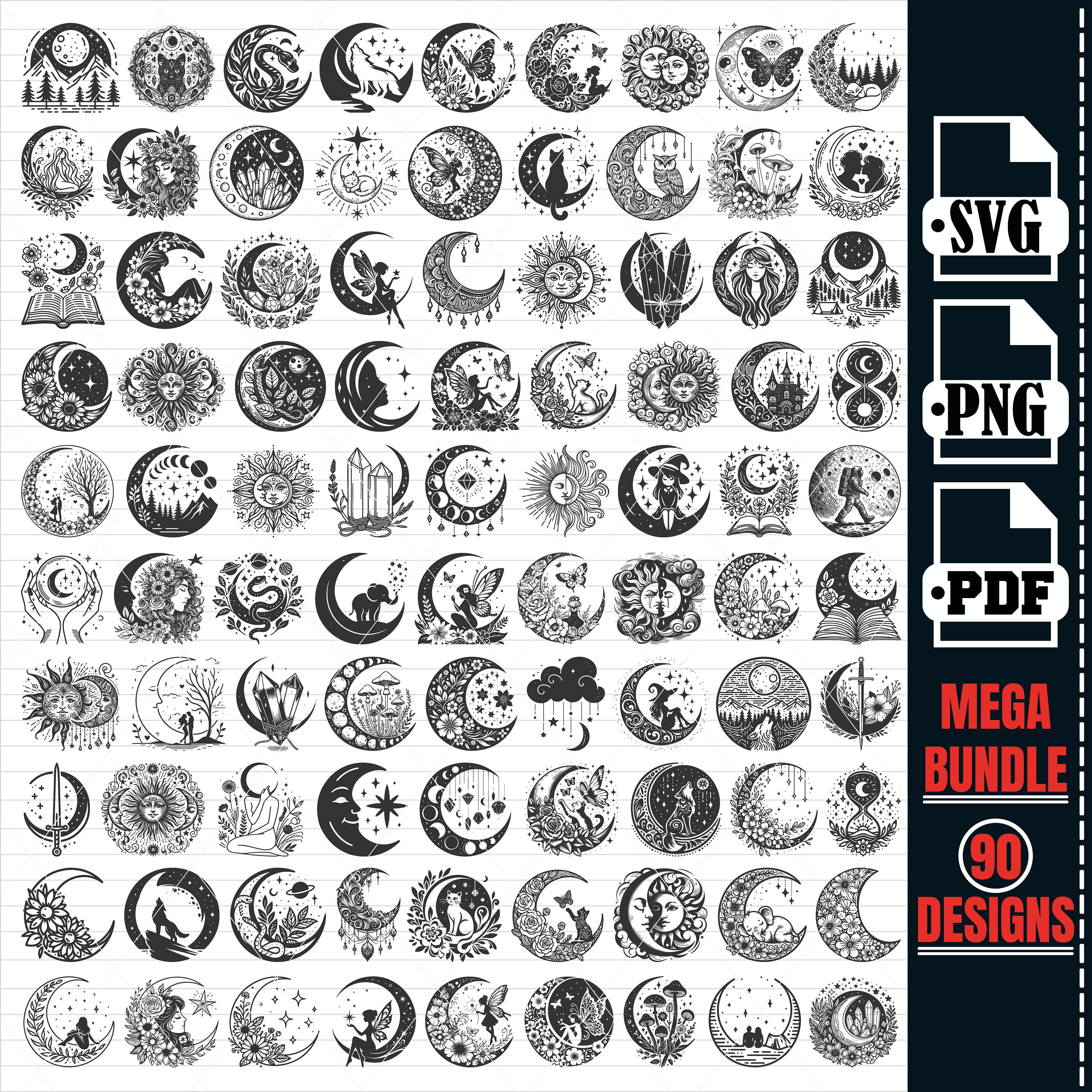 Moon SVG Mega Bundle, Celestial Clipart (90 Designs) - Etsy