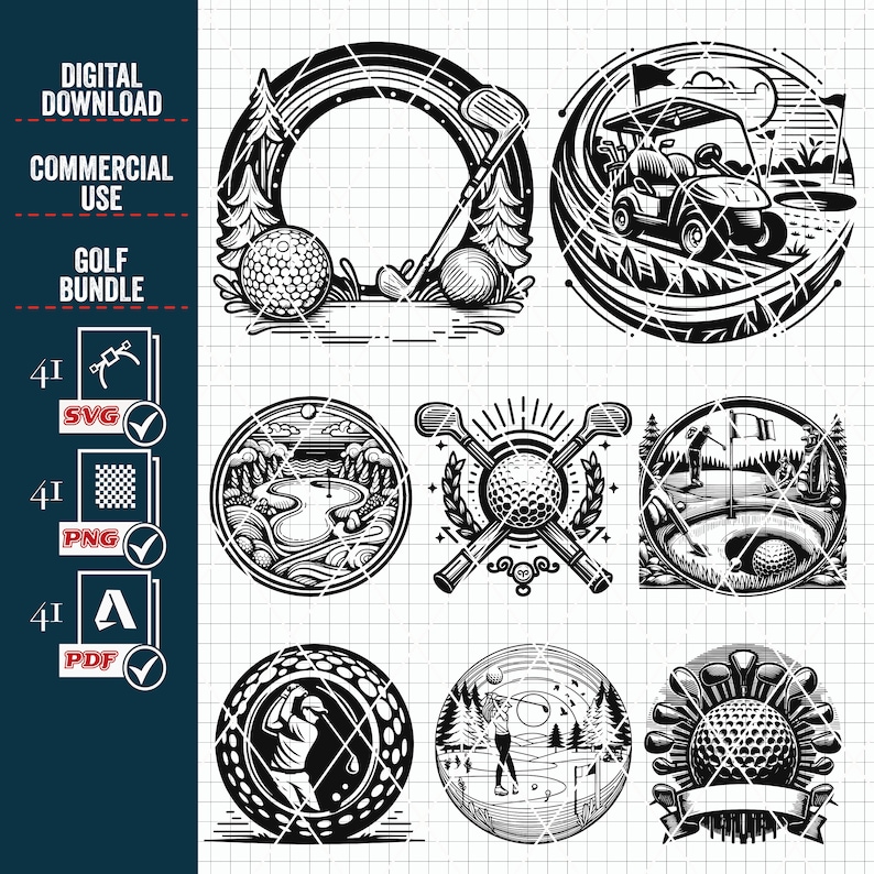 Golf SVG PNG Bundle, Monogram Frame, Cut Files (digital Download) - Etsy