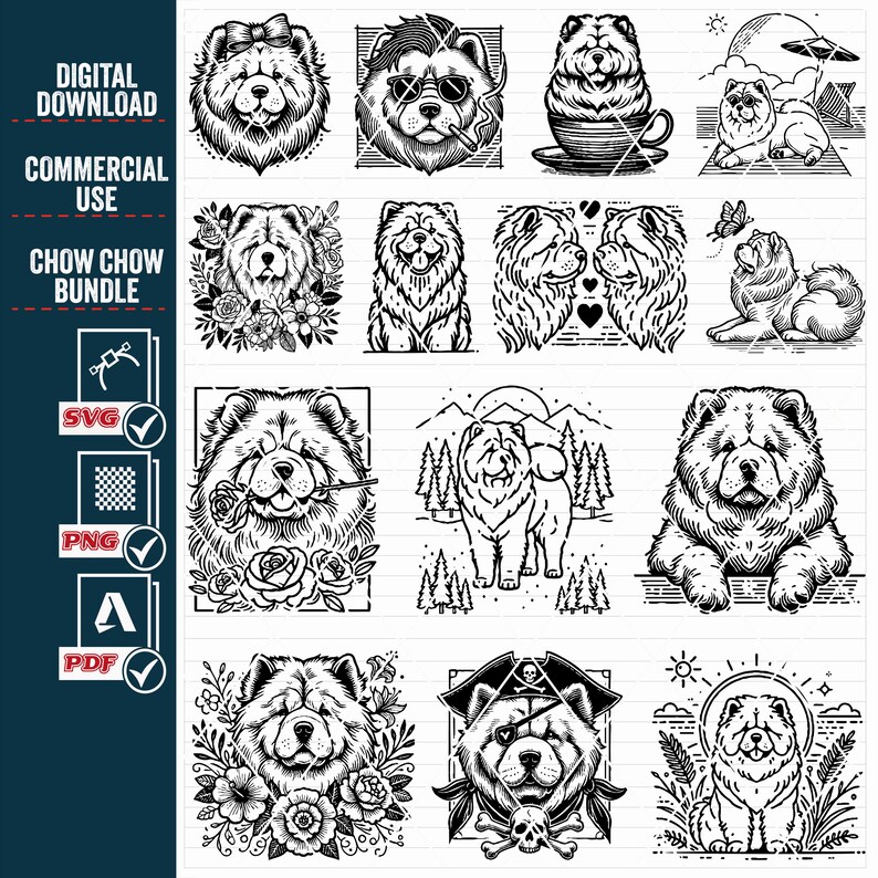 Chow Chow Clipart Bundle, Dog Vector Illustration (SVG, PNG, PDF) - Etsy