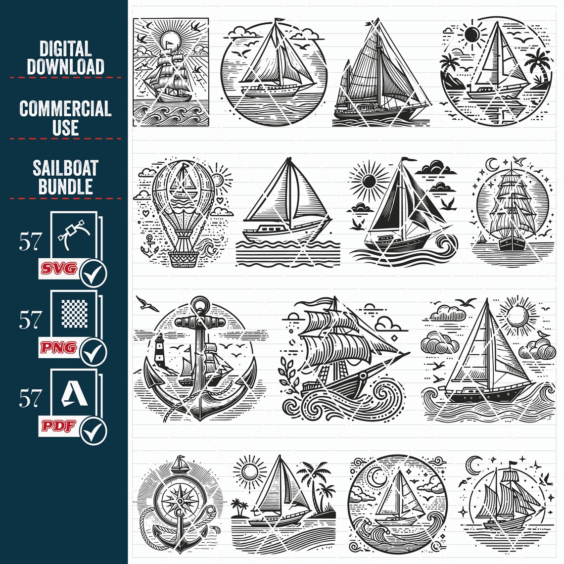 Sailboat Mega Bundle, SVG, PNG, PDF, Nautical Clipart - Etsy