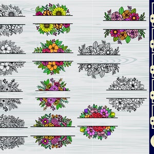 Split Floral Frame SVG,#1, Floral Border SVG, Flower Monogram, Wedding ...