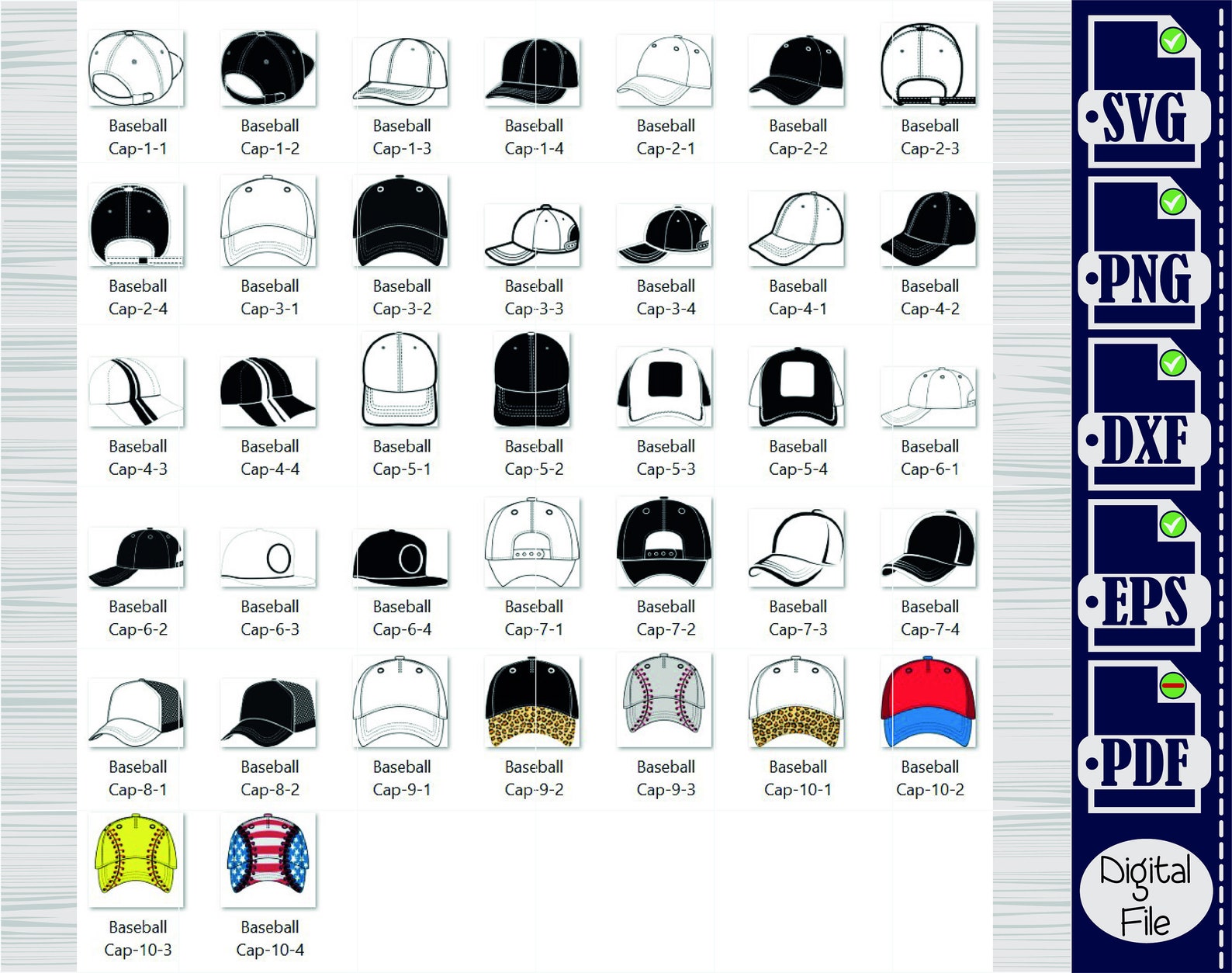 Baseball Cap SVG Bundle Baseball Cap SVG Clipart Cut Files - Etsy