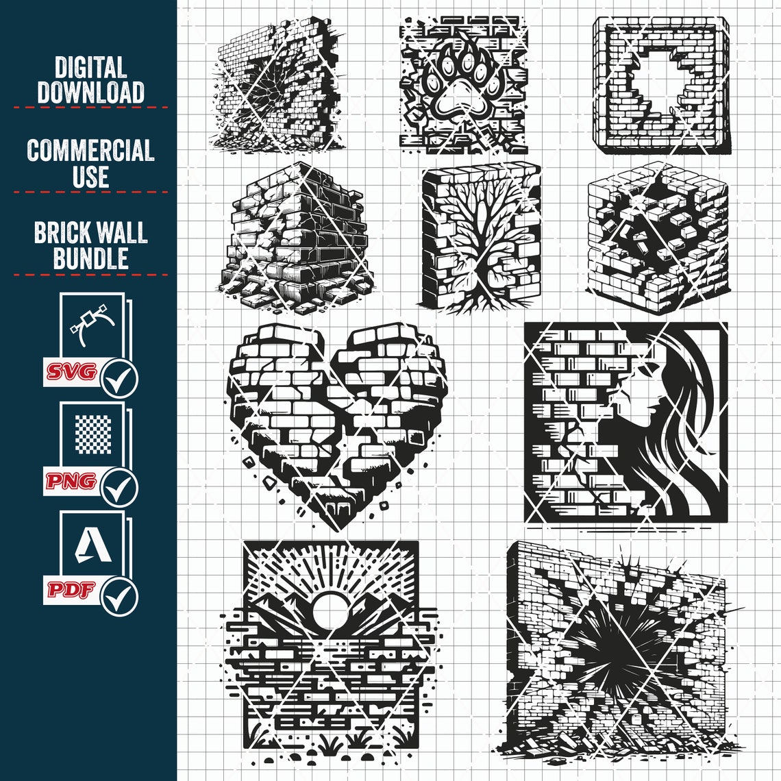 Brick Wall SVG PNG Bundle, Brick Pattern, Cricut (digital File) - Etsy ...