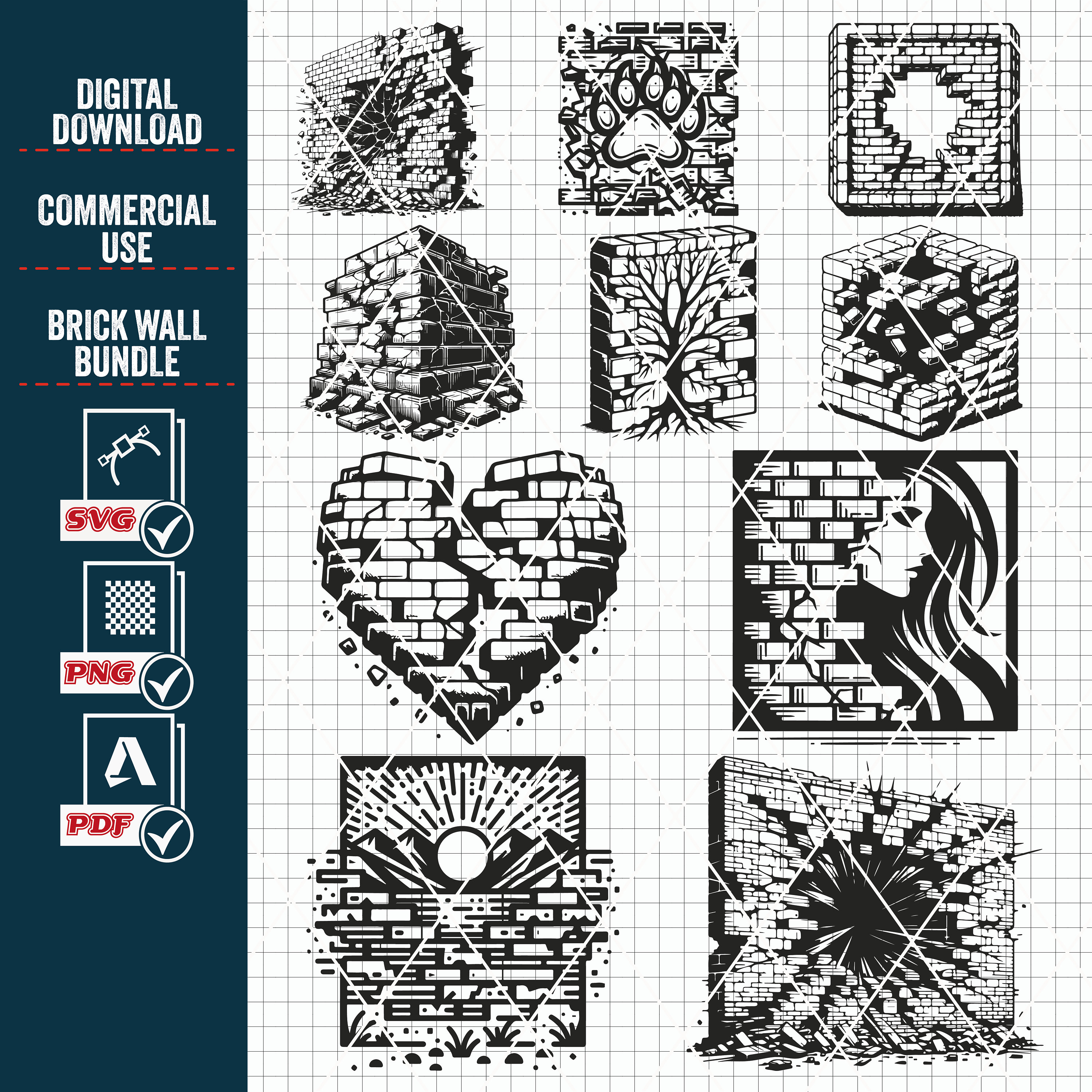 Brick Wall SVG PNG Bundle, Brick Pattern, Cricut (digital File) - Etsy ...