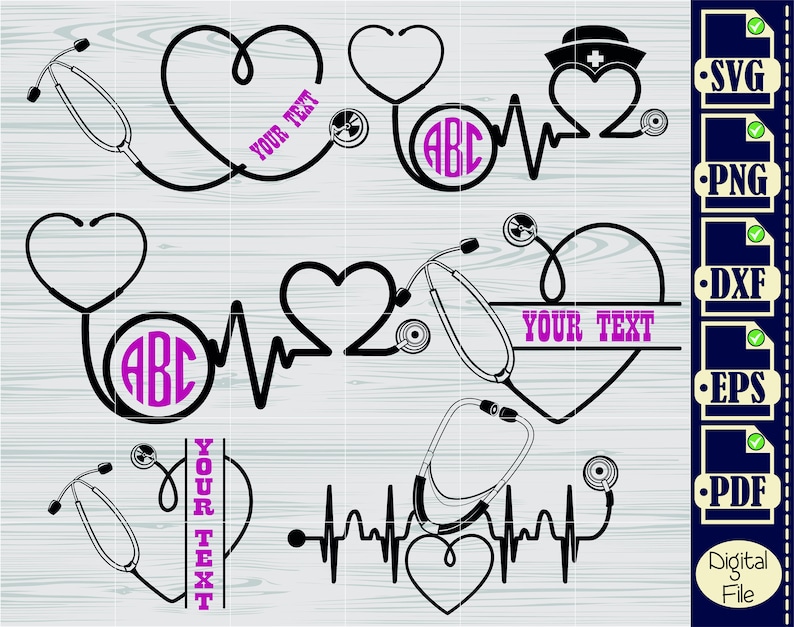 Stethoscope SVG 3 Stethoscope Split Monogram SVG Bundle - Etsy