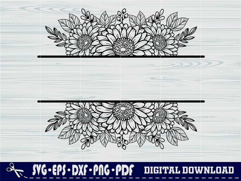 Split Sunflower SVG Monogram SVG Half Sunflower Clipart - Etsy
