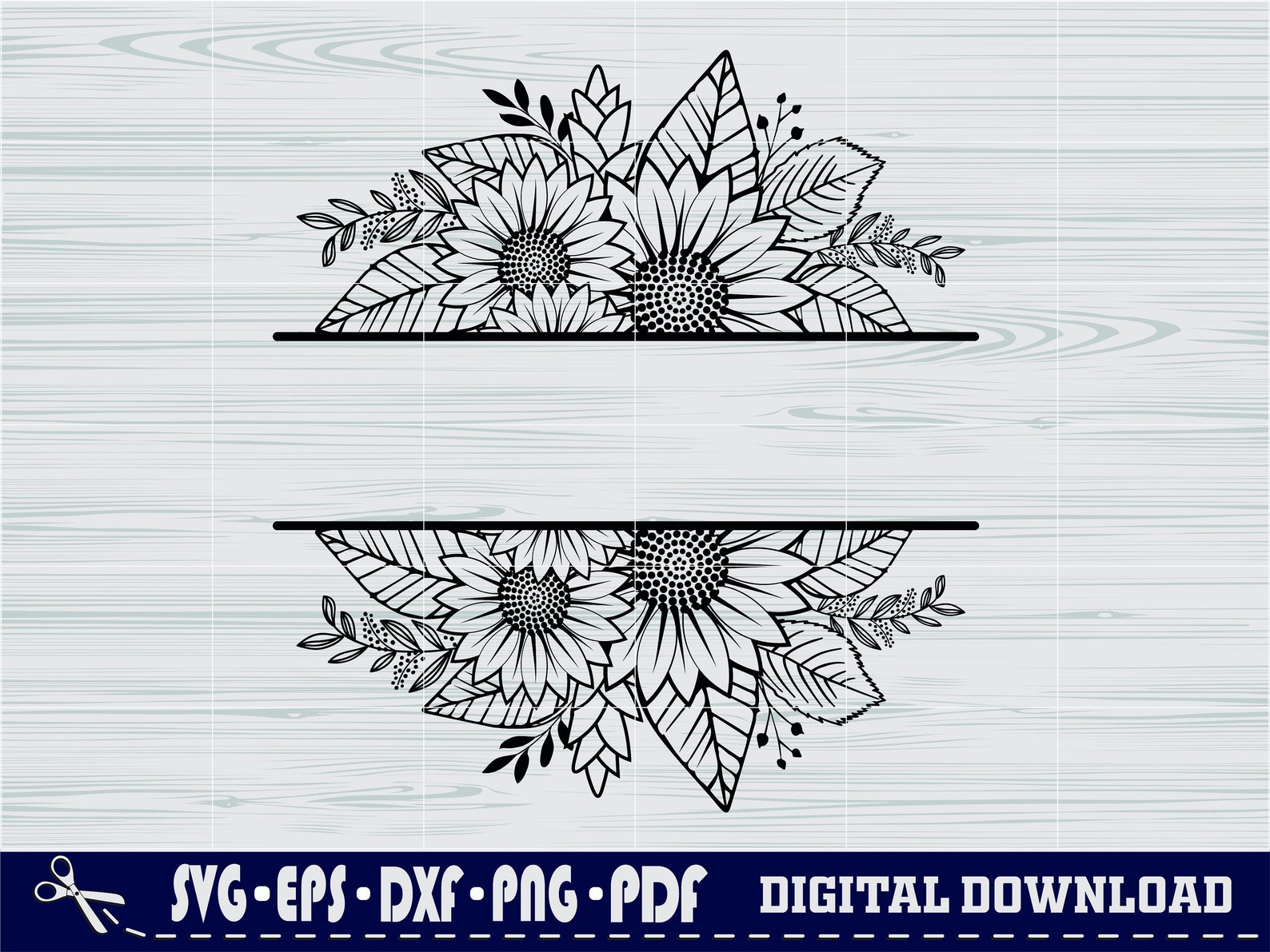 Split Sunflower SVG Monogram SVG Half Sunflower Clipart - Etsy