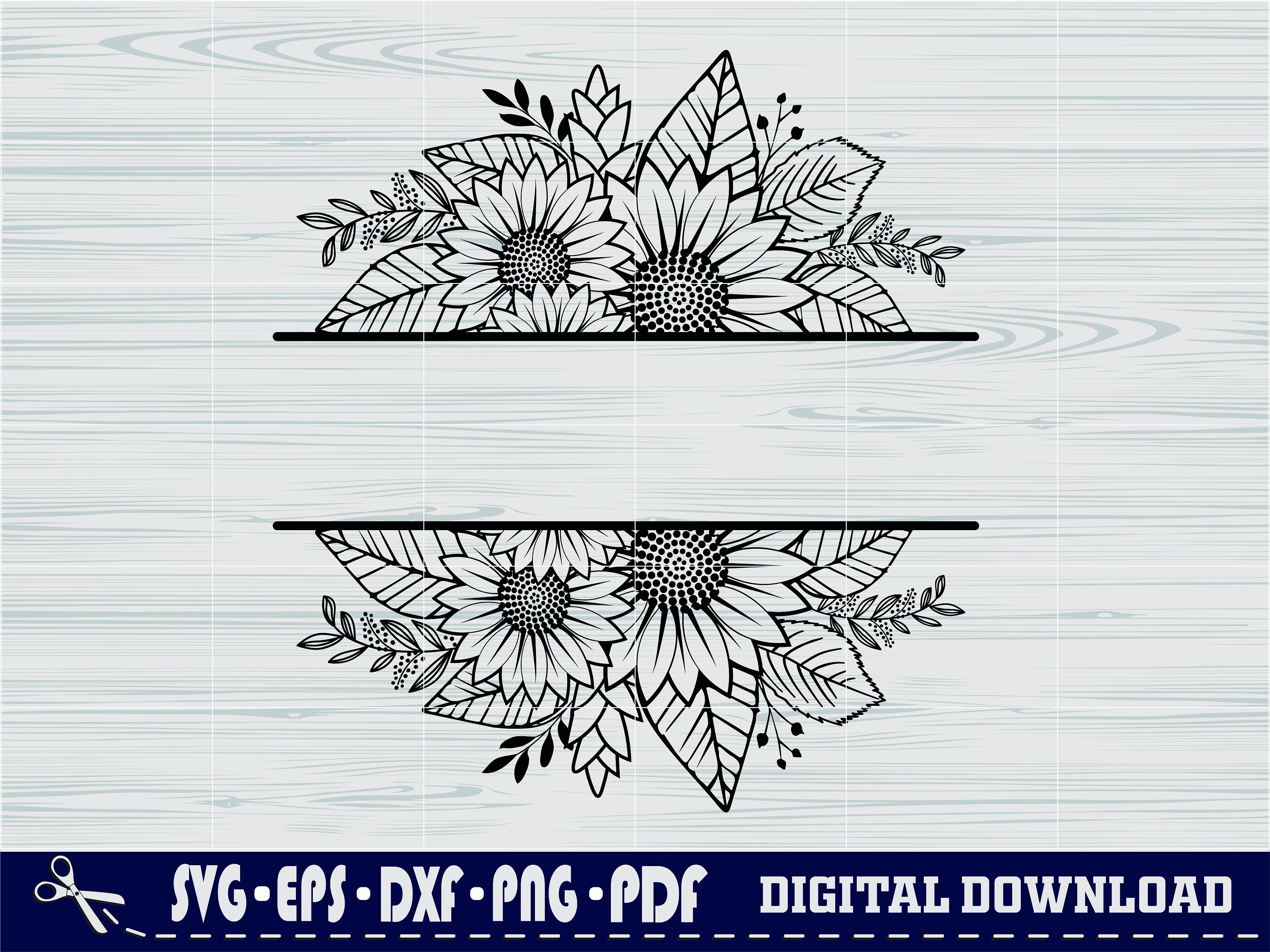 Split Sunflower SVG Monogram SVG Half Sunflower Clipart - Etsy