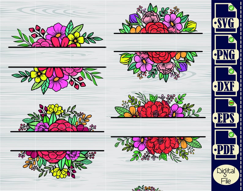 Floral Split Frame SVG, Flower Monogram Border (cut Files) - Etsy