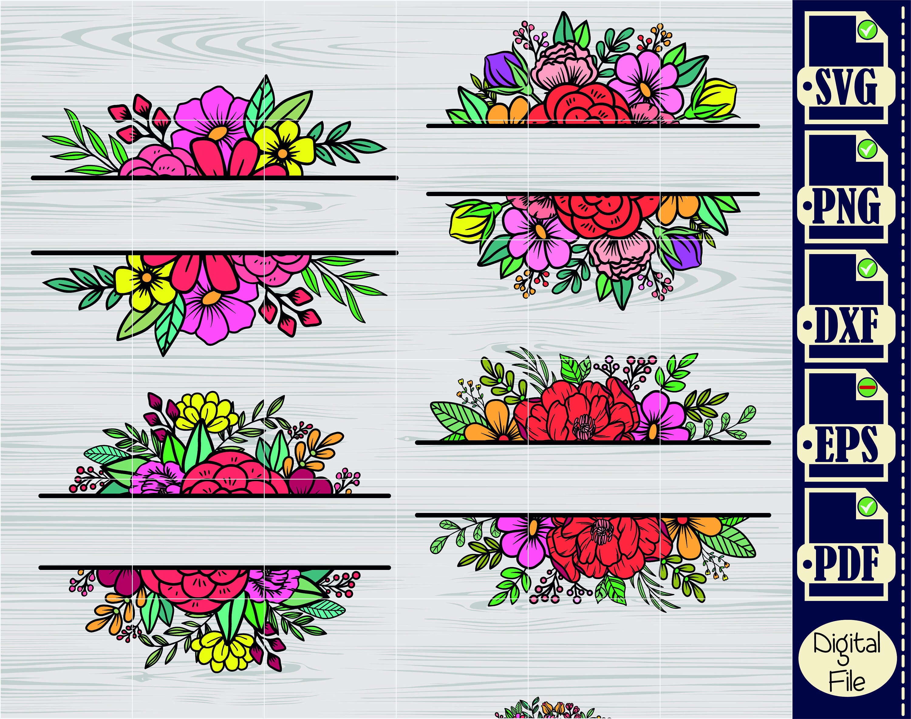 Split Floral Frame SVG3 Split Flower Frame SVG Floral - Etsy