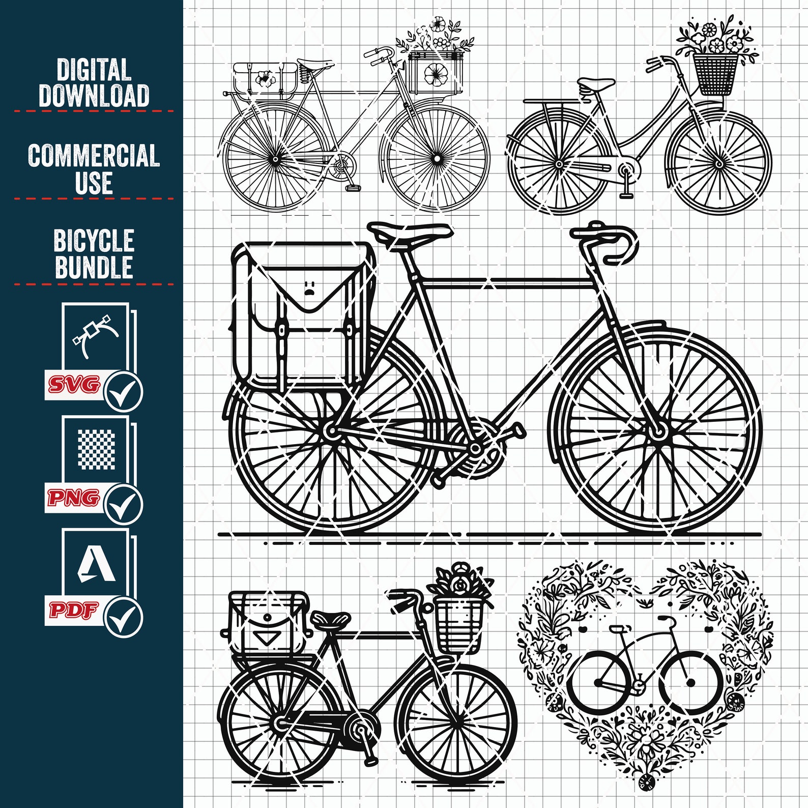 BICYCLE SVG, Floral Bicycle Png, Bike Svg, Bike Clipart, Mountain Bike ...