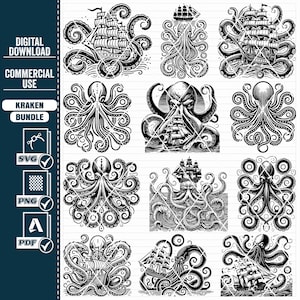 Kraken SVG Bundle, Sea Monster Clipart, Laser Cut Files (commercial Use ...