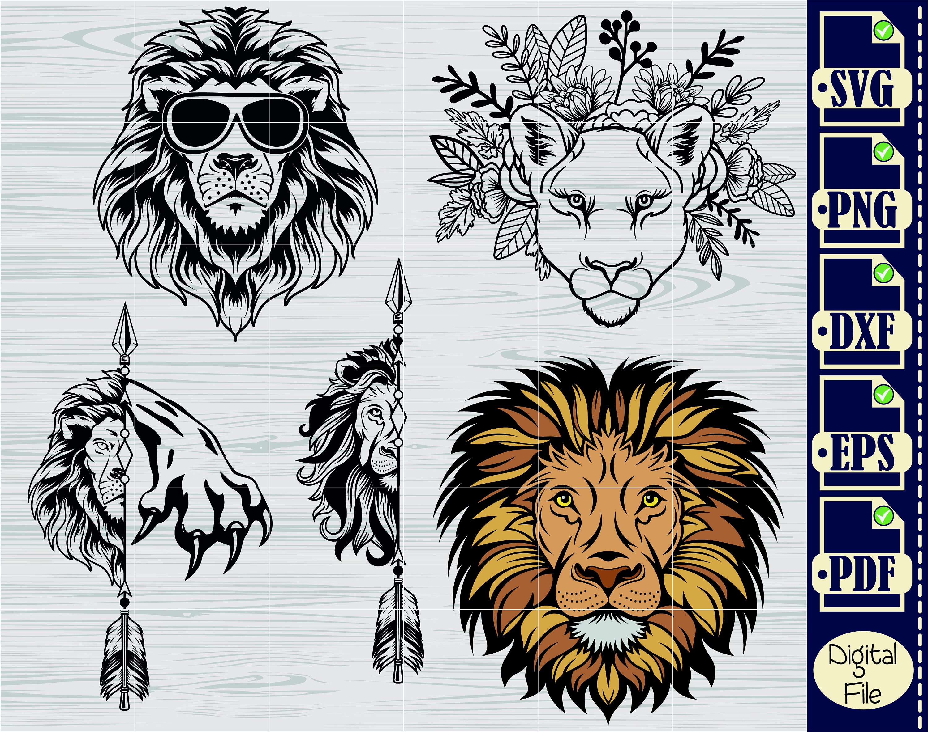 Lion Face SVG1 Half Lion Face Svg Floral Lion King Lion - Etsy