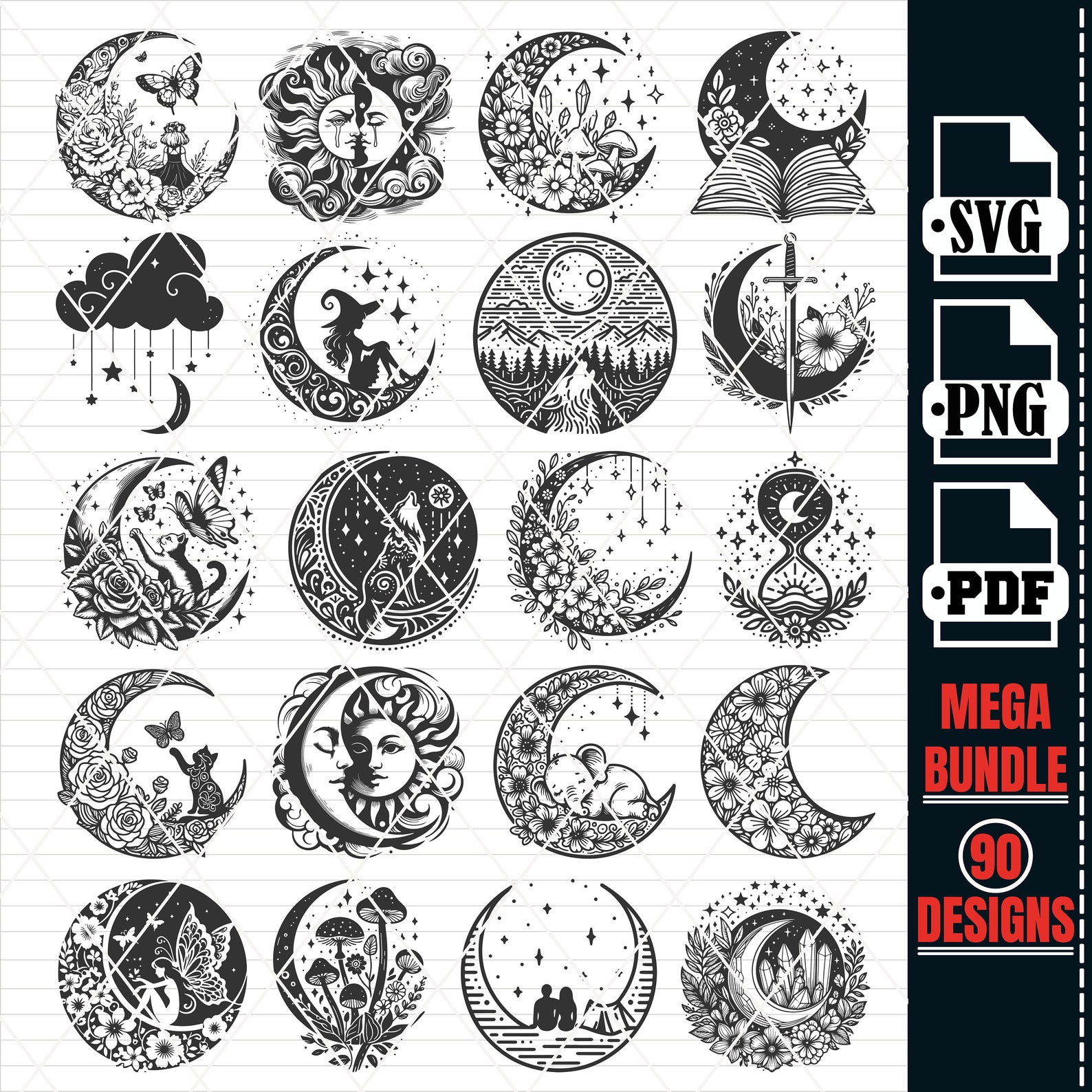 Moon SVG Mega Bundle, Celestial Clipart (90 Designs) - Etsy