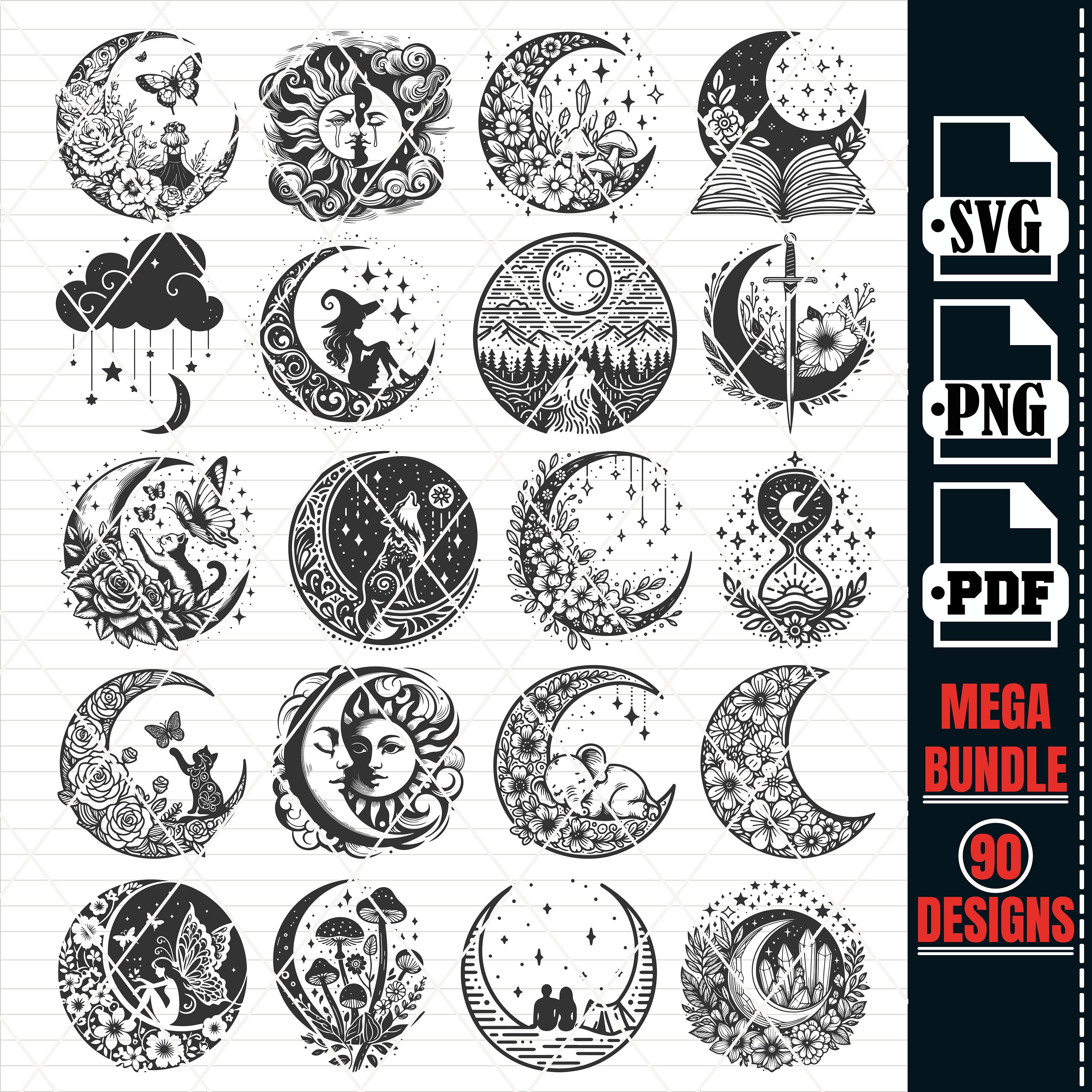 Moon SVG Mega Bundle, Celestial Clipart (90 Designs) - Etsy