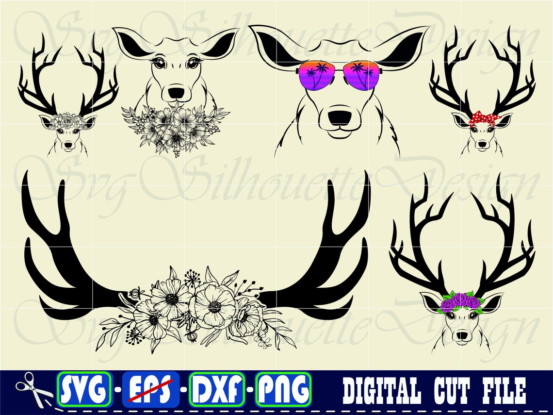 Deer Face SVG Bundle 1 Moose Svg Floral Deer Svg Deer With | Etsy