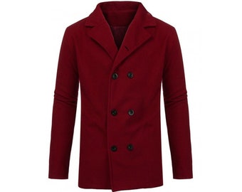 Red Wool Pea Coat | Etsy