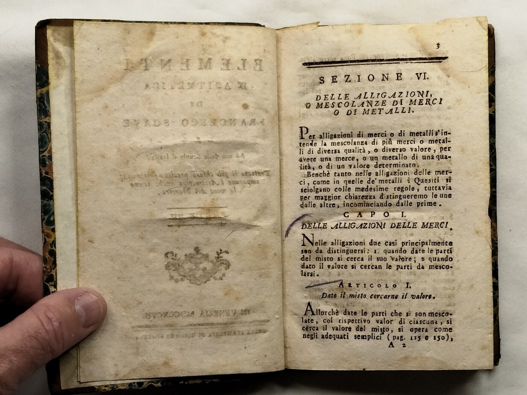 1797 Antique Book on Mathematics - Elements of Arithmetic by Francesco ...