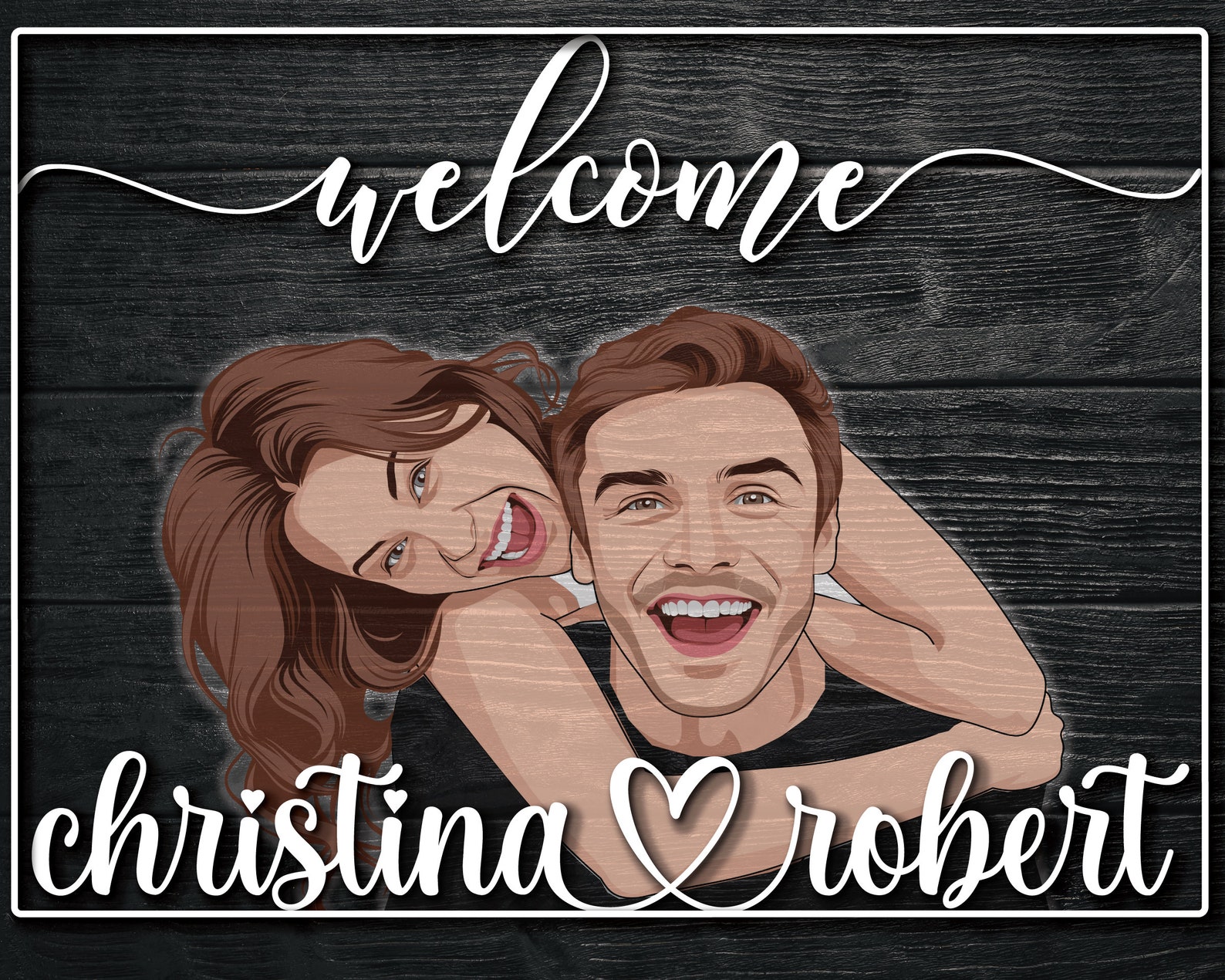 Custom Wedding Sign Cartoon Portrait Printed on Wood With - Etsy