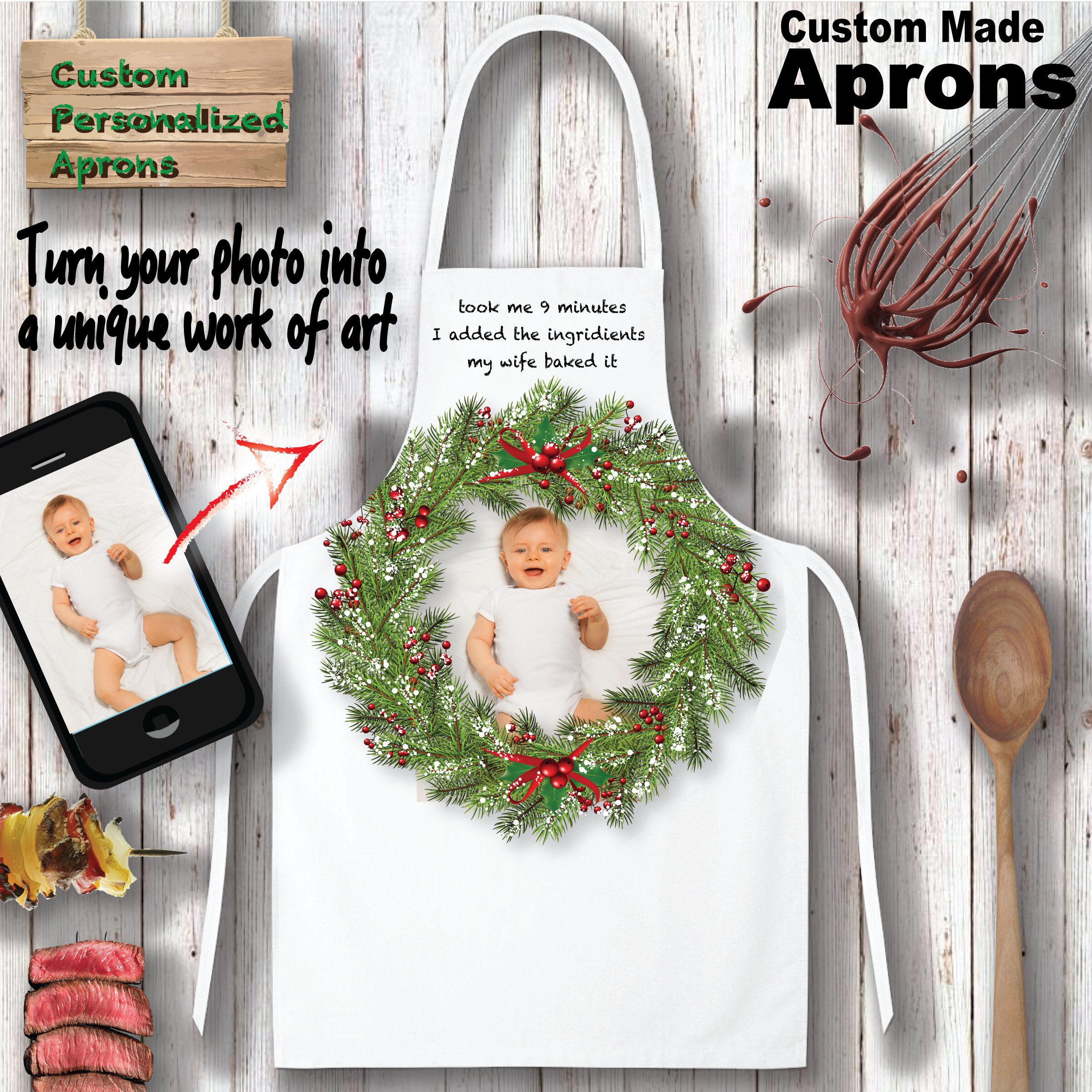 Personalized Faces Apron, Custom Photo Apron, Custom Picture Chef Gift ...