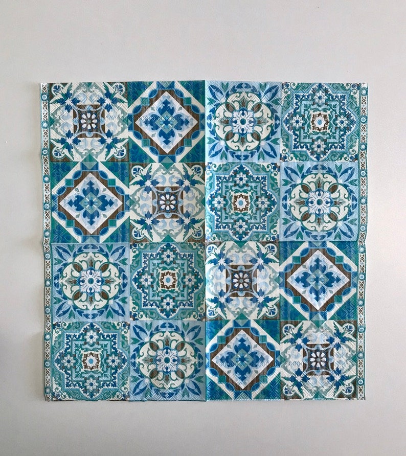 Blue Green Tile Luncheon Napkin - Etsy