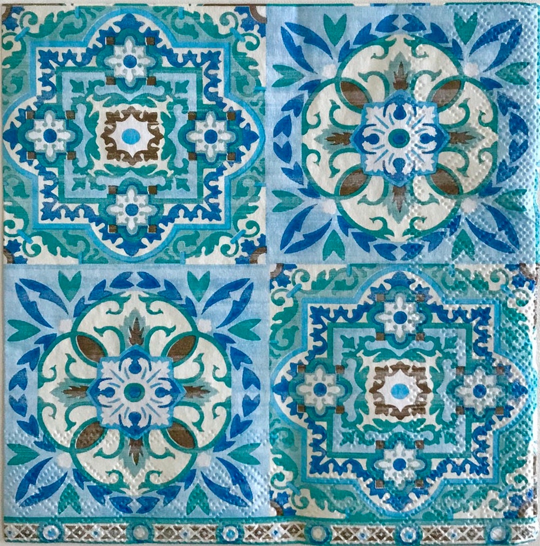 Blue Green Tile Luncheon Napkin - Etsy