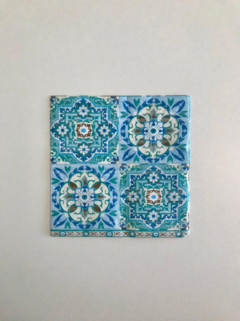 Blue Green Tile Luncheon Napkin - Etsy