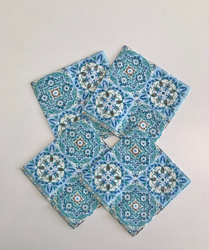 Blue Green Tile Luncheon Napkin - Etsy