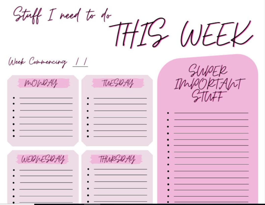 Printable Weekly Planner_ Stuff I Need to Do - Etsy