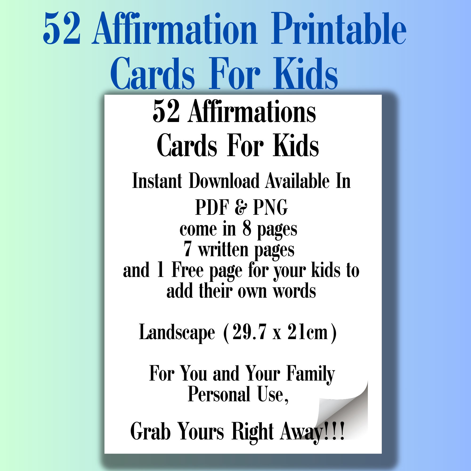 50 Kids Affirmation Printable Cards| Growth Mindset for Kids| Child ...