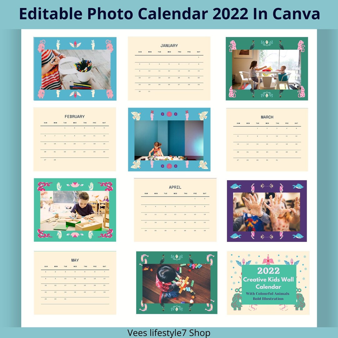 Photo Calendar 2022|calendar Photo Template|editable in Canva ...