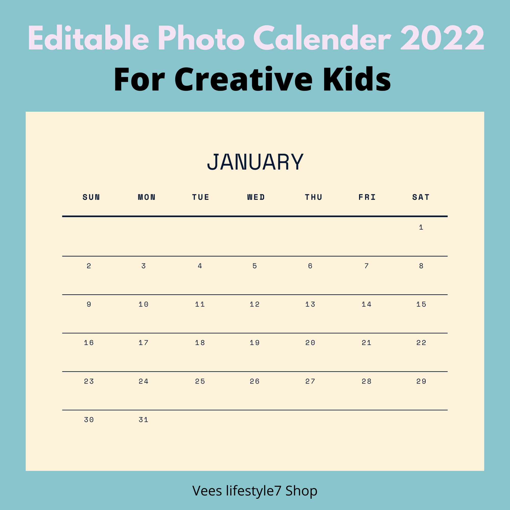 Photo Calendar 2022|calendar Photo Template|editable in Canva ...