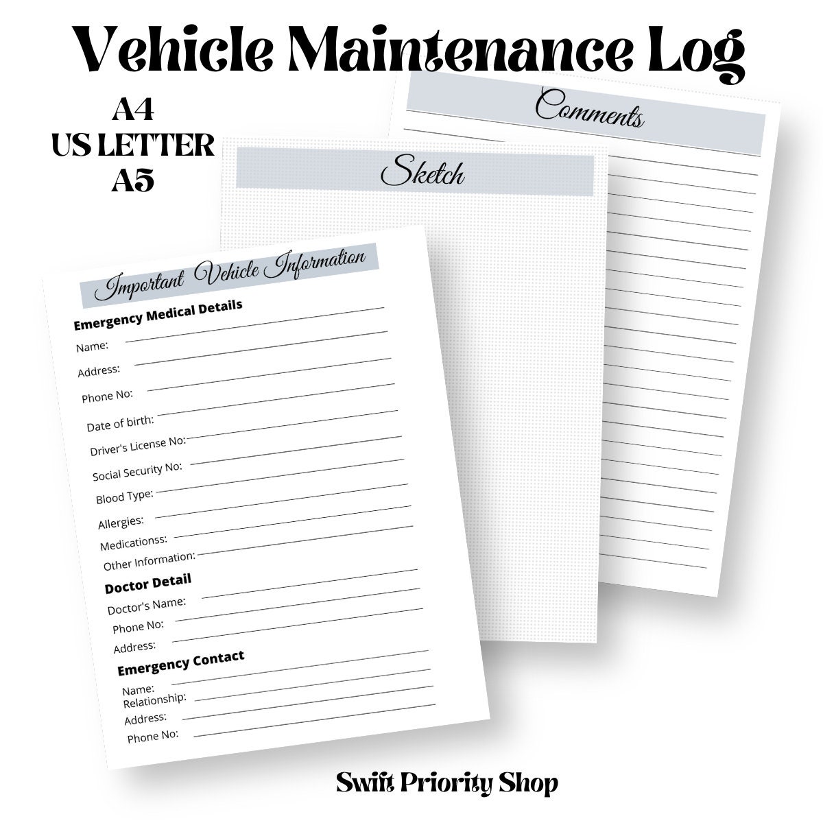 Auto Maintenance Log, Vehicle Maintenance Log, Car Maintenance ...