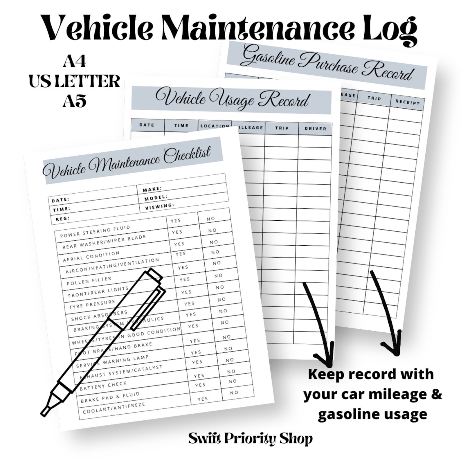 Auto Maintenance Log, Vehicle Maintenance Log, Car Maintenance ...