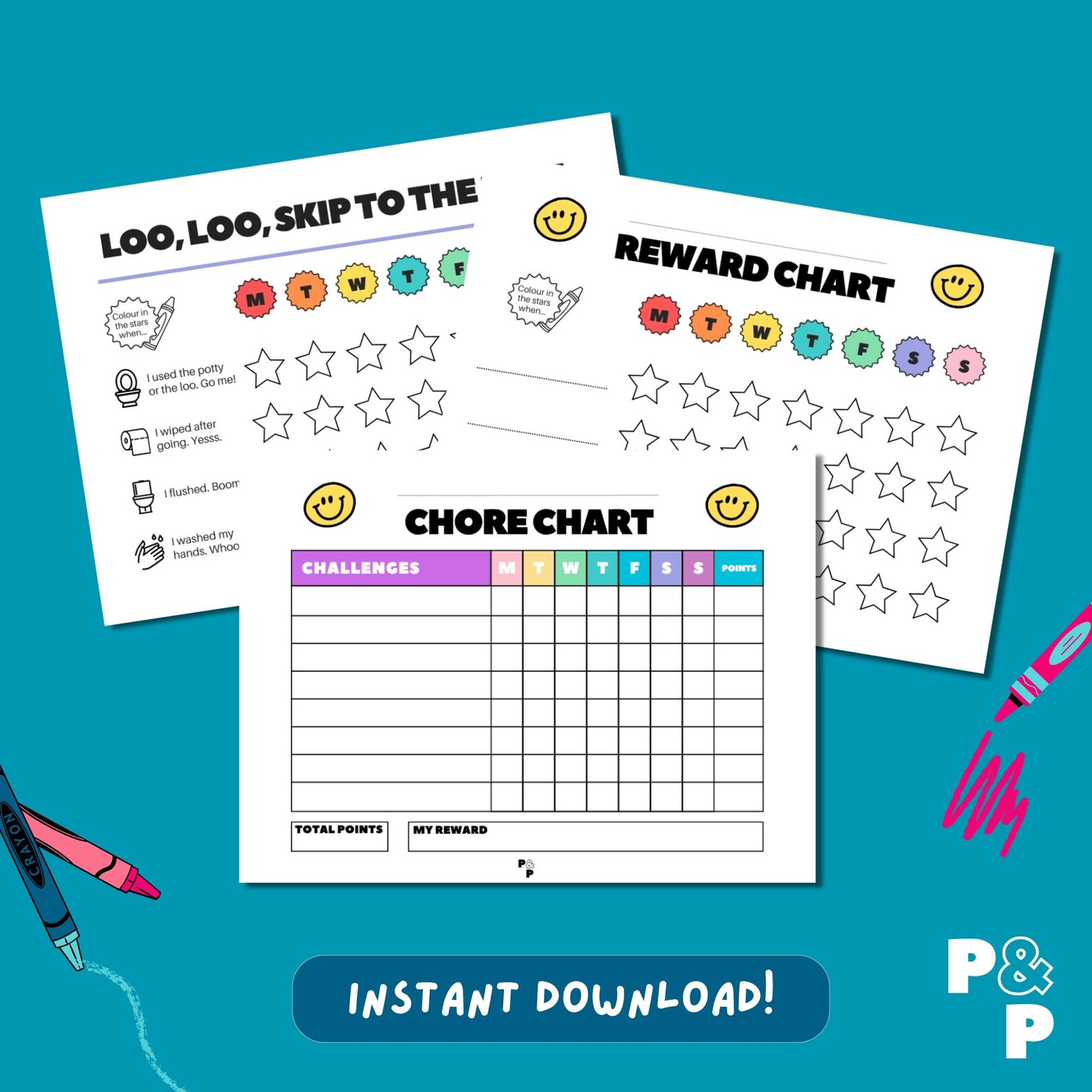Printable Kids Reward Chart Bundle: Potty Training, Chores & Behavior ...