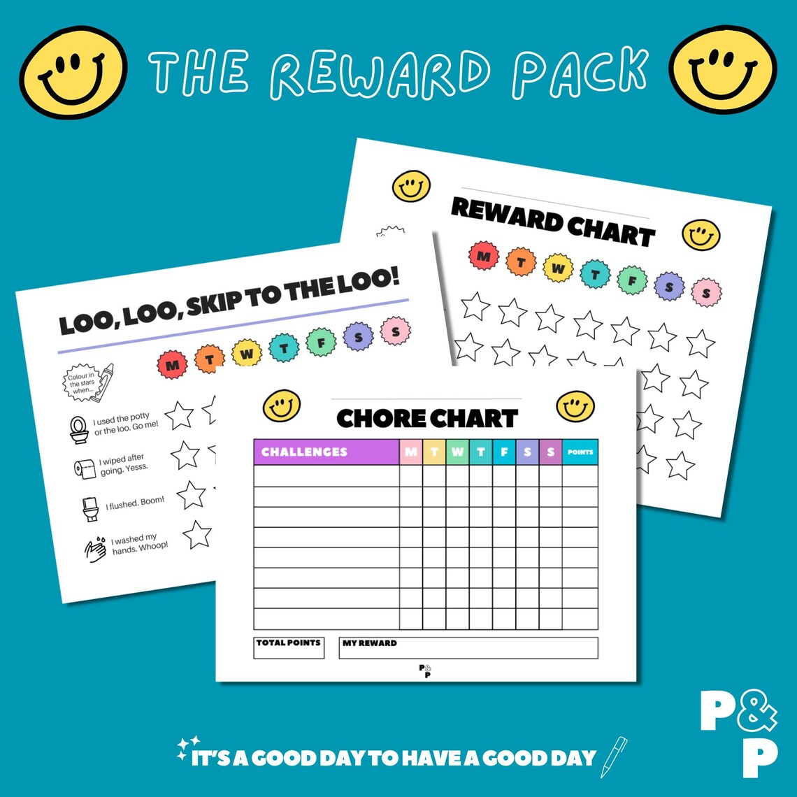 Printable Kids Reward Chart Bundle: Potty Training, Chores & Behavior ...