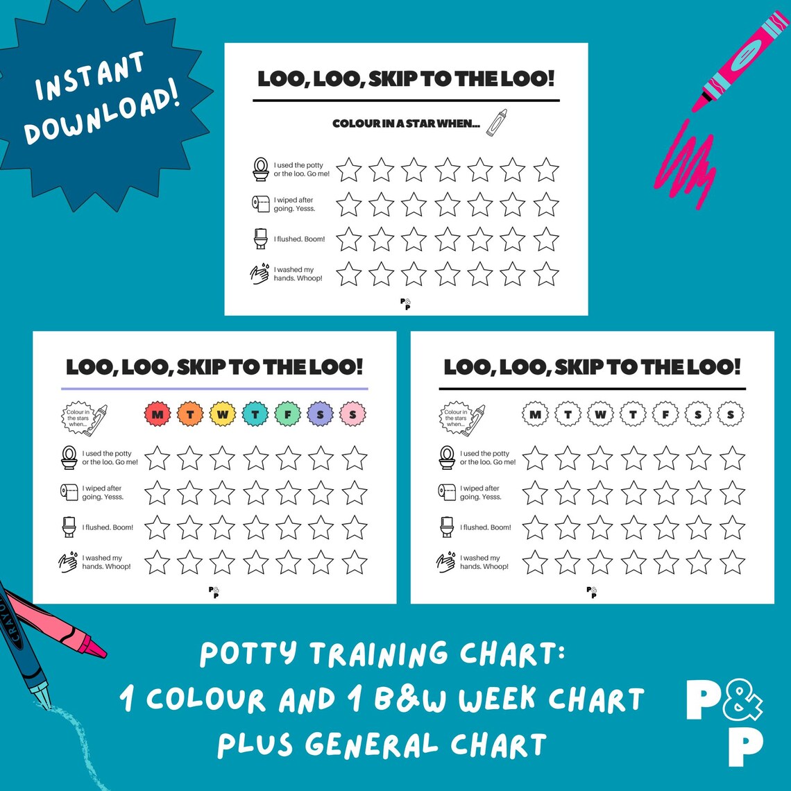 Printable Kids Reward Chart Bundle: Potty Training, Chores & Behavior ...