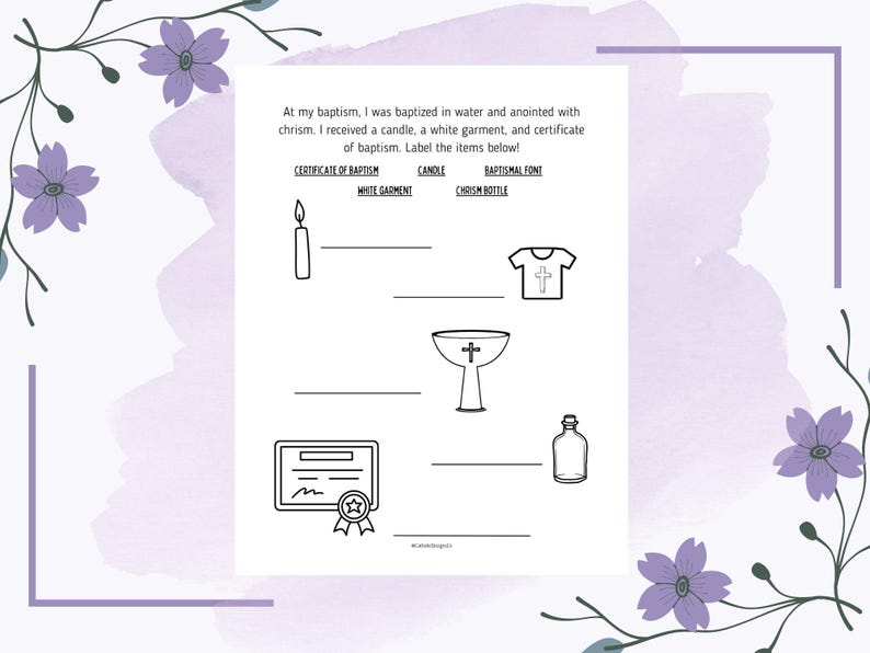 Catholic Baptism Worksheet - Etsy