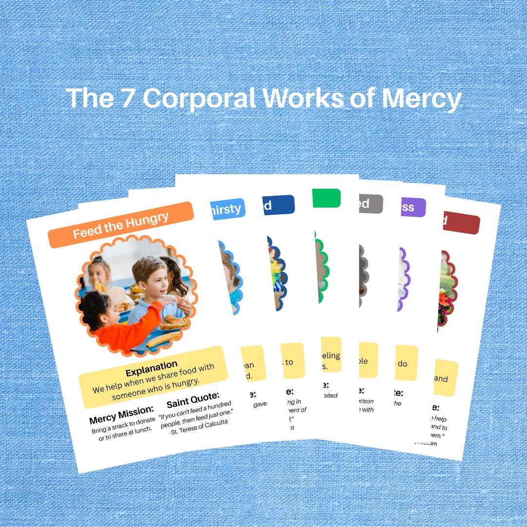 7 Corporal Works of Mercy Printable – Catholic Educational Décor for ...