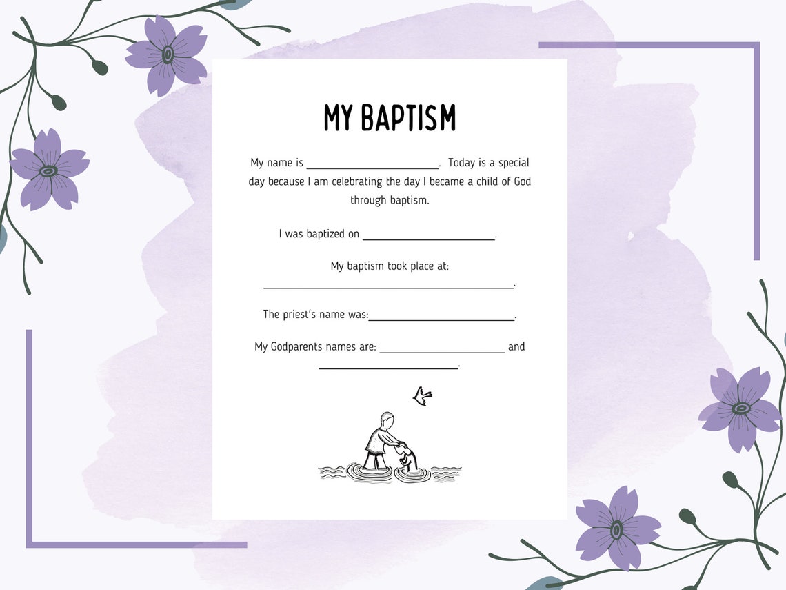 Catholic Baptism Worksheet - Etsy