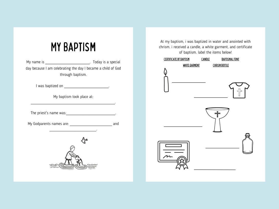 Catholic Baptism Worksheet - Etsy