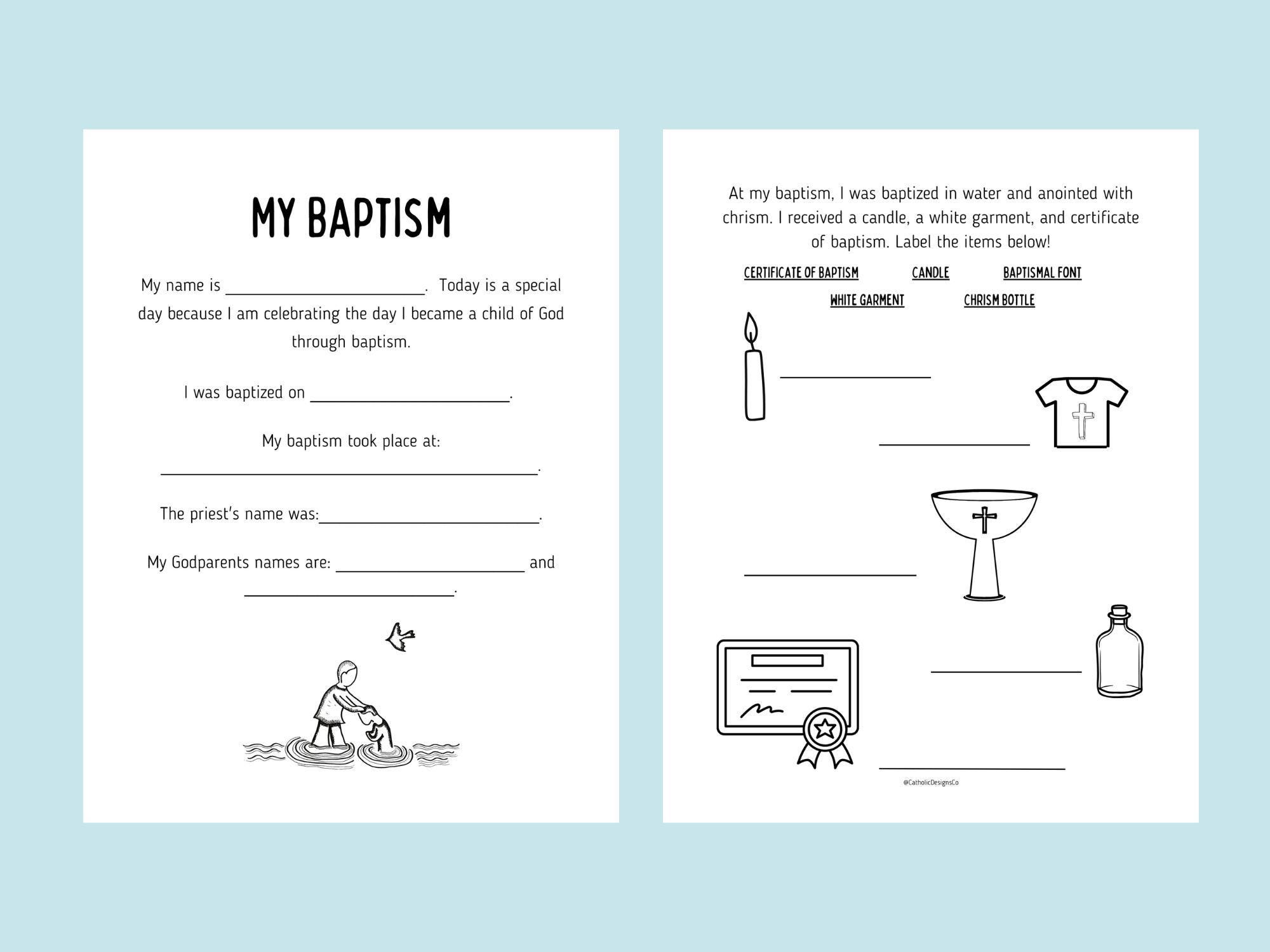 Catholic Baptism Worksheet - Etsy
