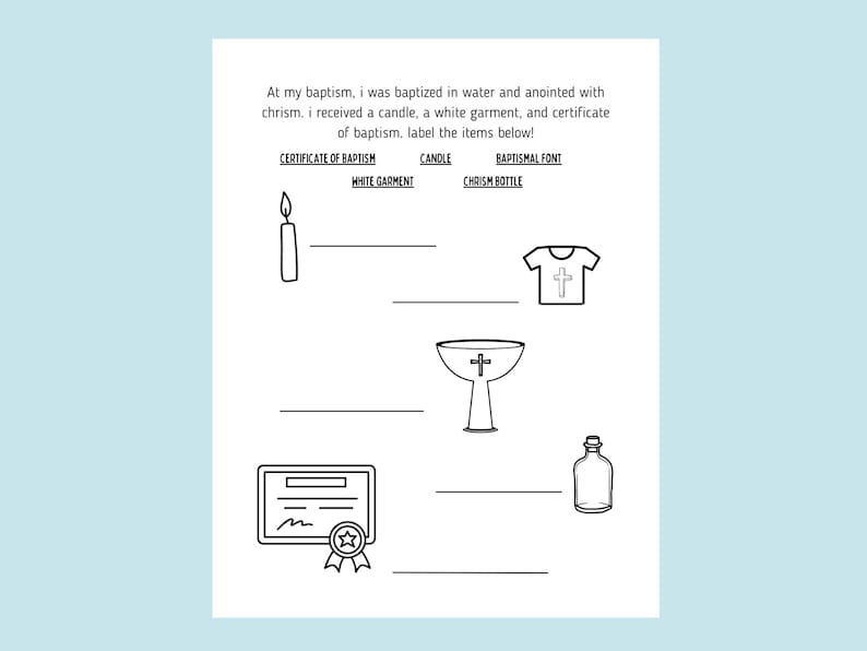 Catholic Baptism Worksheet - Etsy