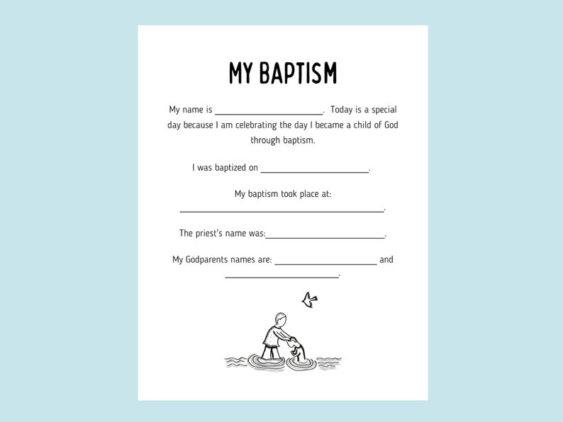 Catholic Baptism Worksheet - Etsy